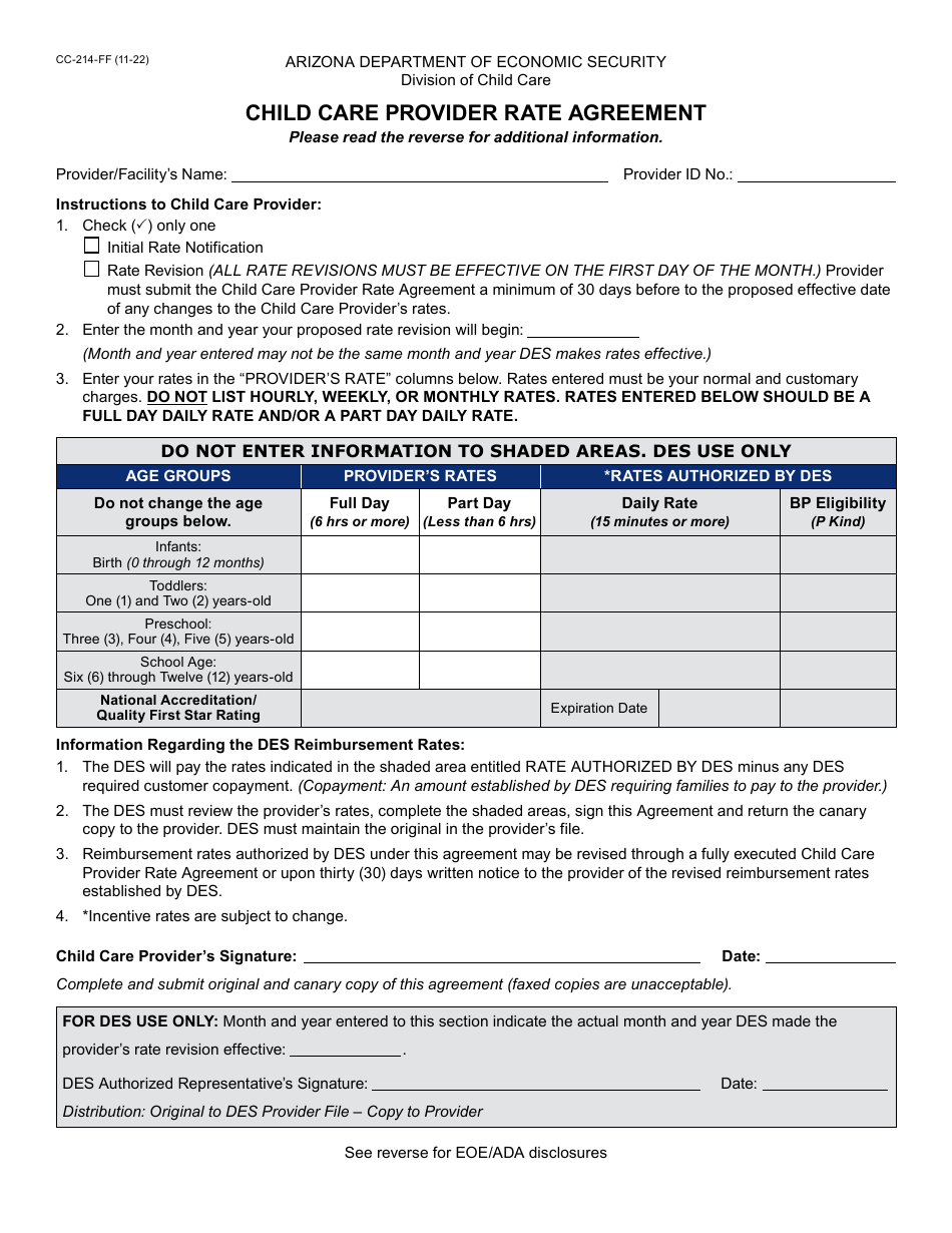 Form CC-214 Download Fillable PDF or Fill Online Child Care Provider ...