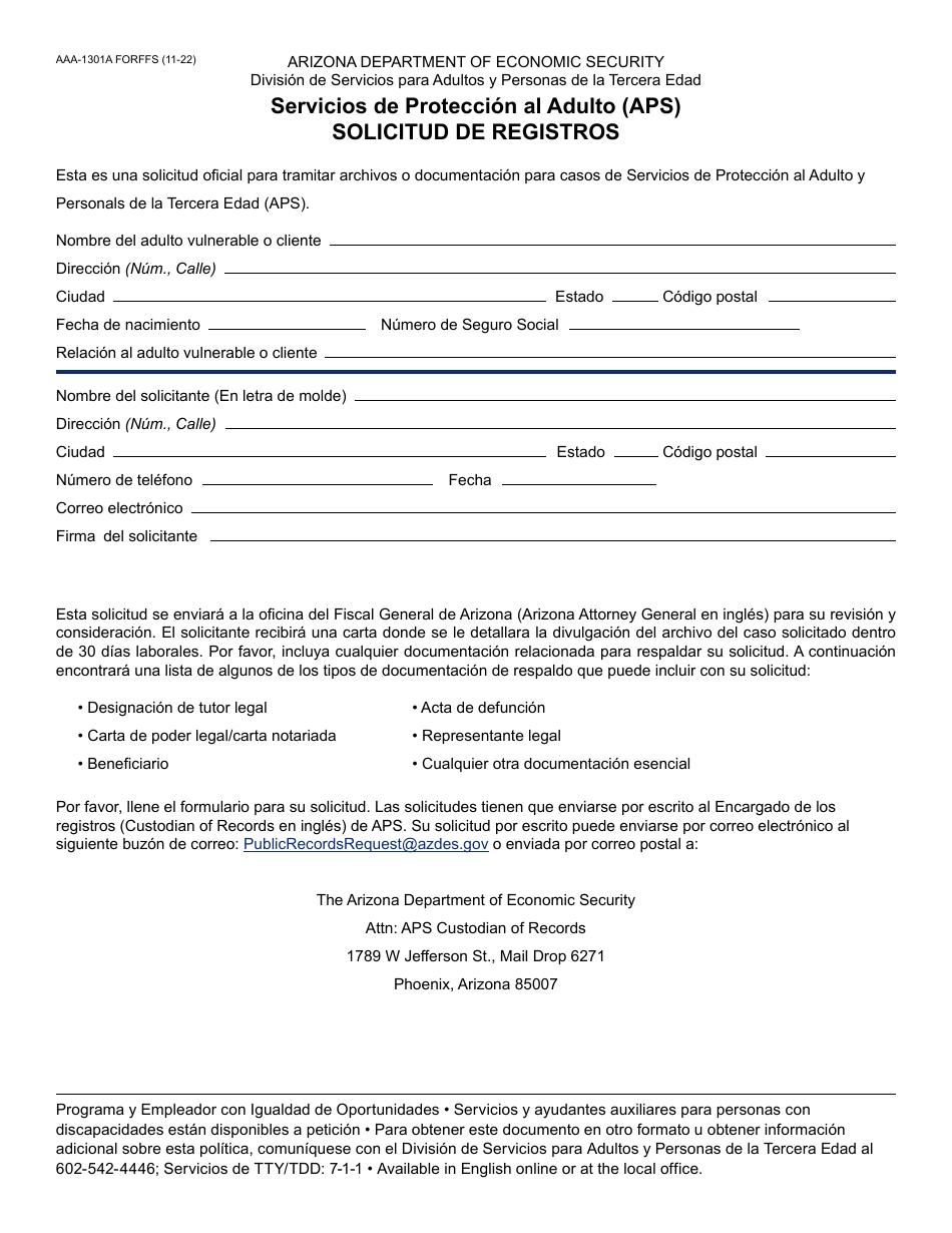 Formulario AAA-1301A-S Download Fillable PDF or Fill Online Servicios De Proteccion Al Adulto ...