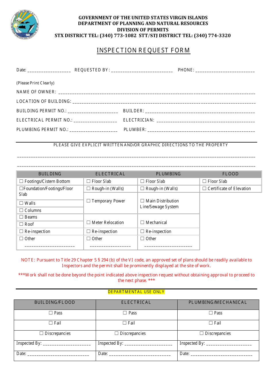 Virgin Islands Inspection Request Form - Fill Out, Sign Online and ...