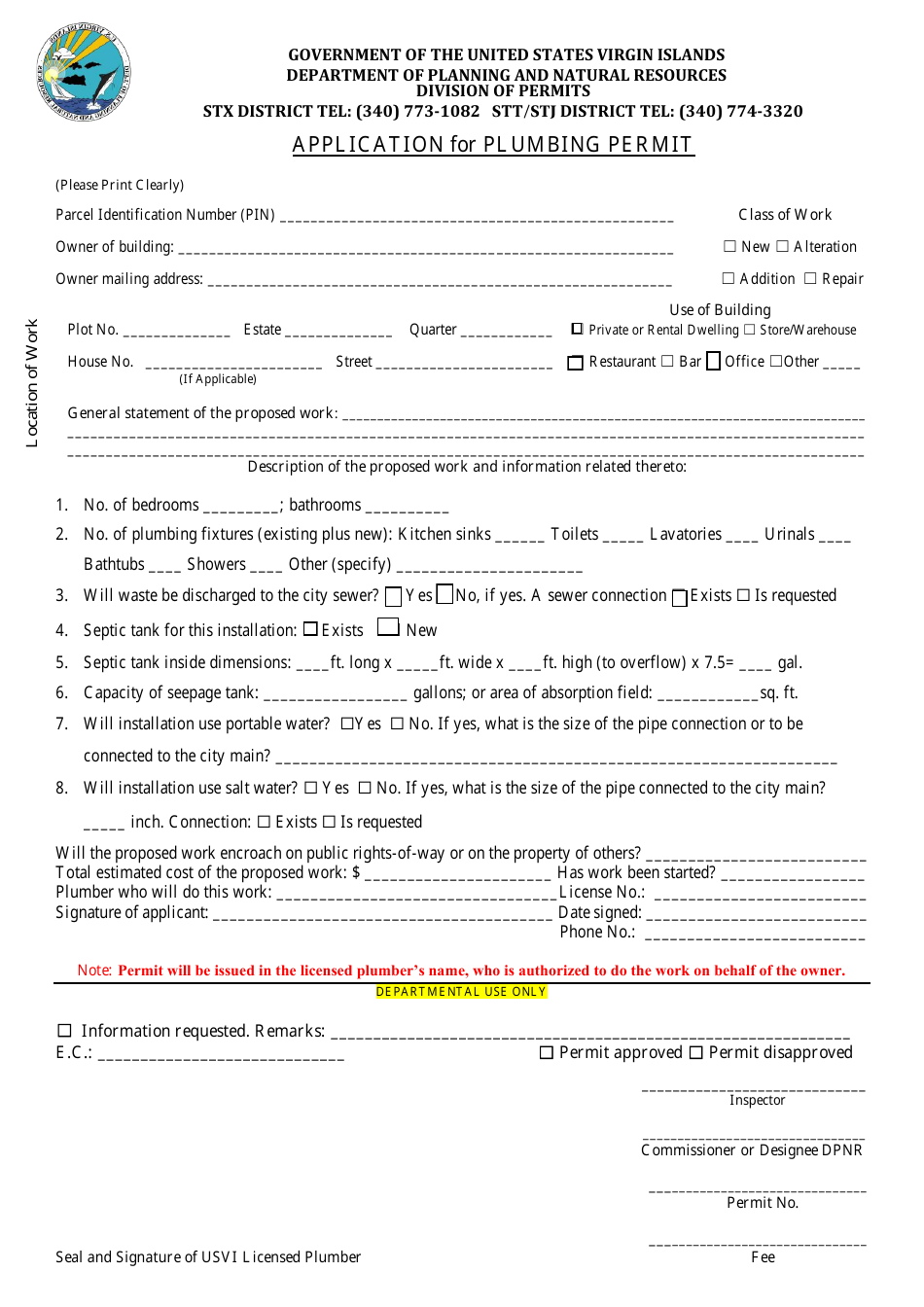 Virgin Islands Application for Plumbing Permit - Fill Out, Sign Online ...