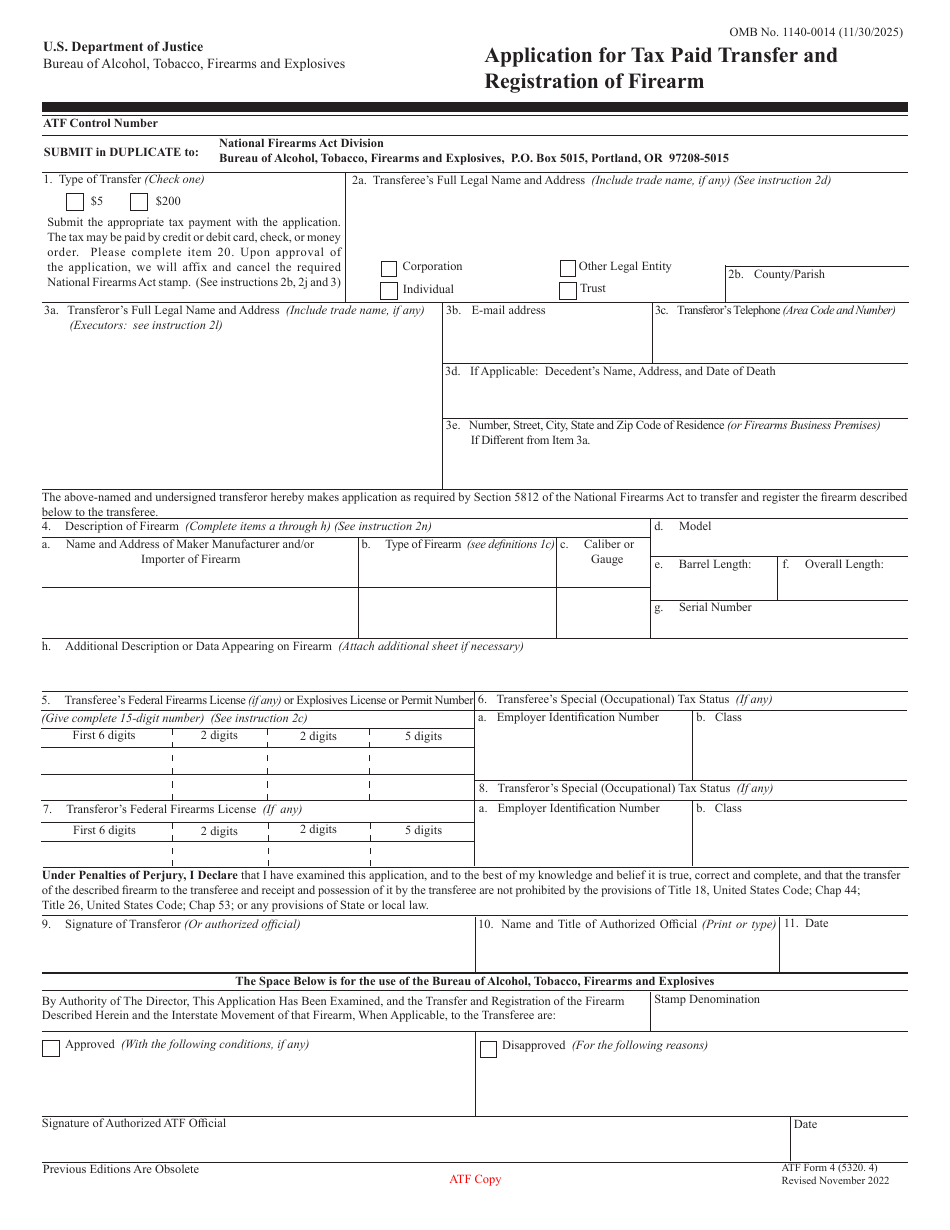 ATF Form 4 (5320.4) - Fill Out, Sign Online and Download Fillable PDF ...