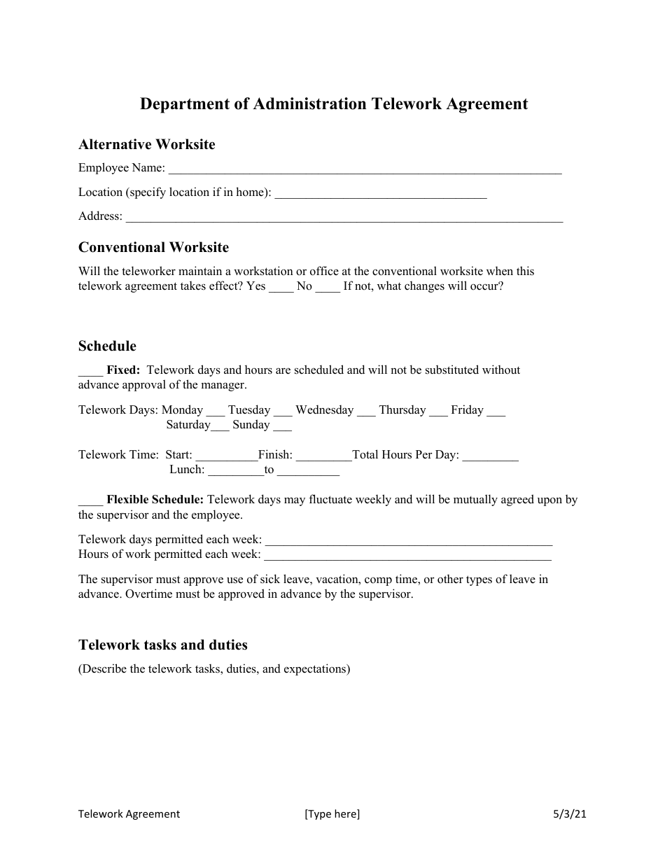 Kansas Telework Agreement - Fill Out, Sign Online and Download PDF ...
