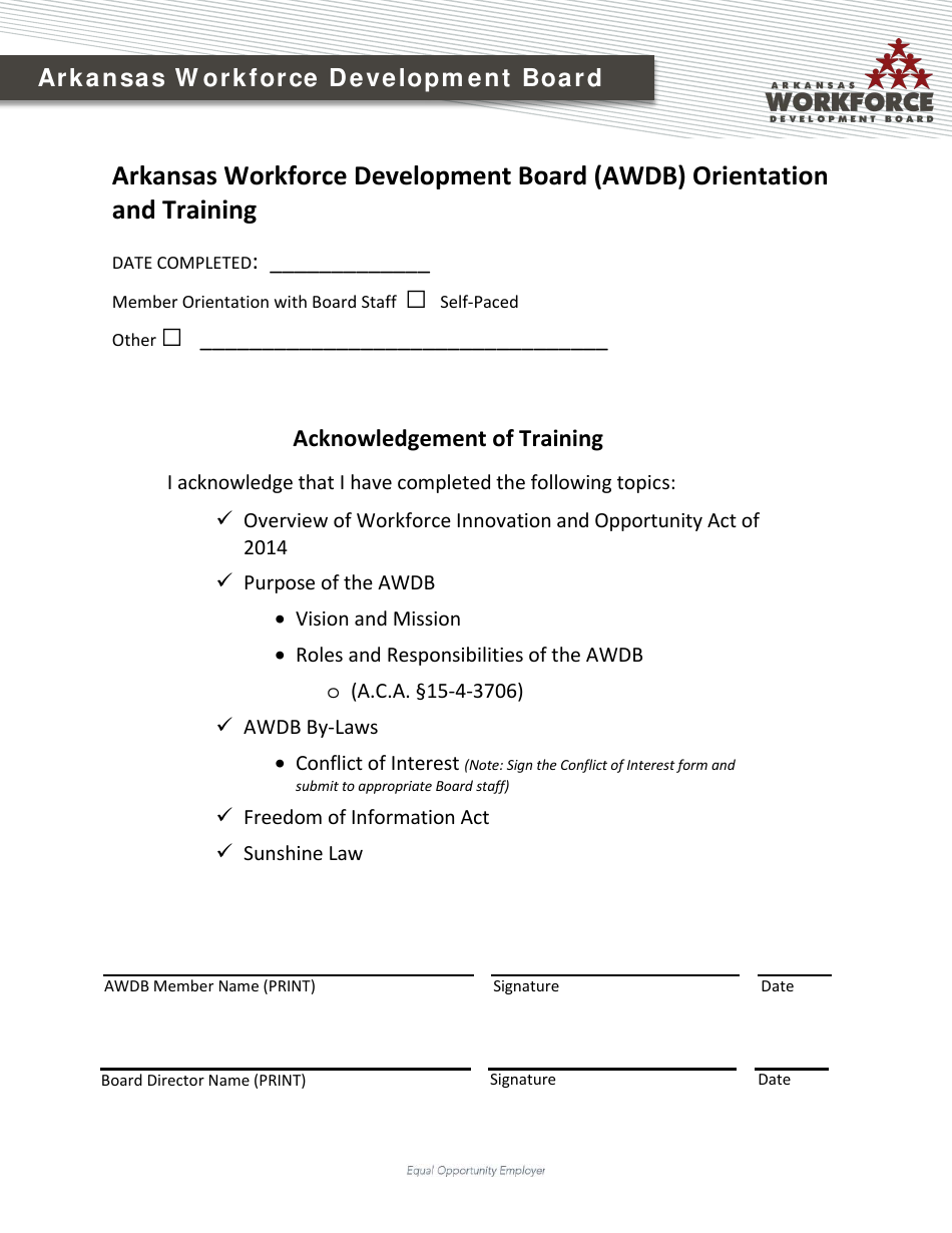 Arkansas Arkansas Workforce Development Board (Awdb) Orientation and ...