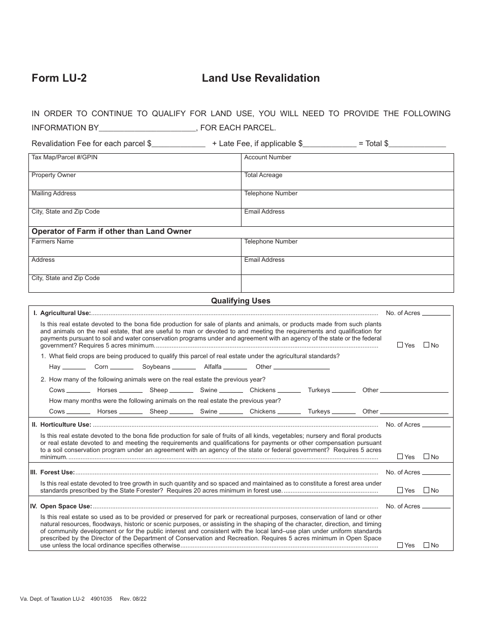 Form LU-2 - Fill Out, Sign Online and Download Fillable PDF, Virginia ...