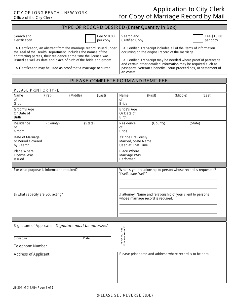 Form LB-301-M - Fill Out, Sign Online and Download Fillable PDF, City ...