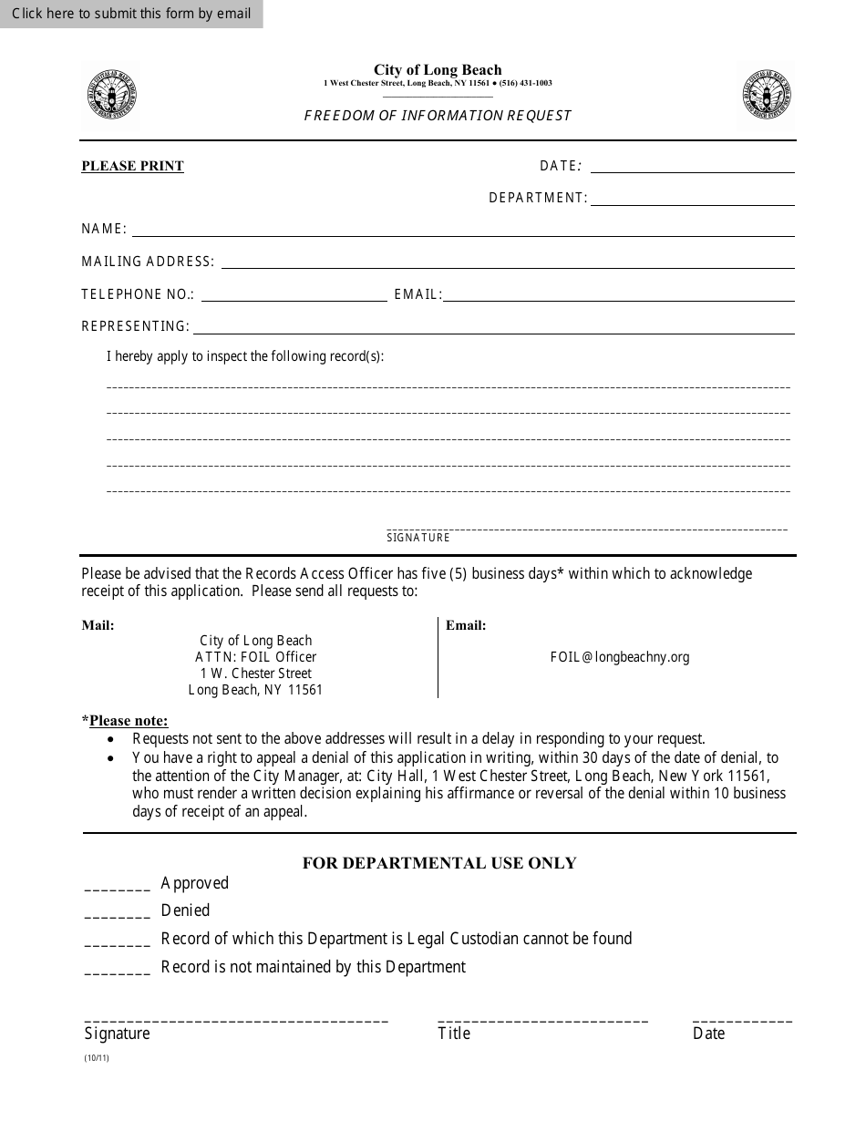 City of Long Beach, New York Freedom of Information Request - Fill Out ...