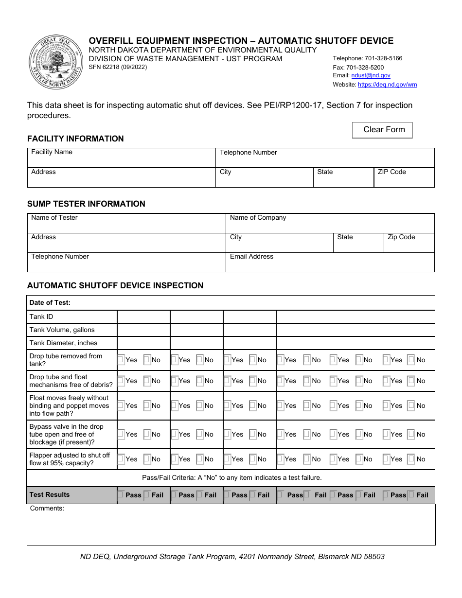 Form SFN62218 - Fill Out, Sign Online and Download Fillable PDF, North ...