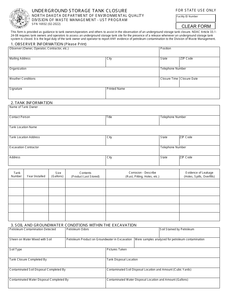 Form SFN16932 Download Fillable PDF or Fill Online Underground Storage ...