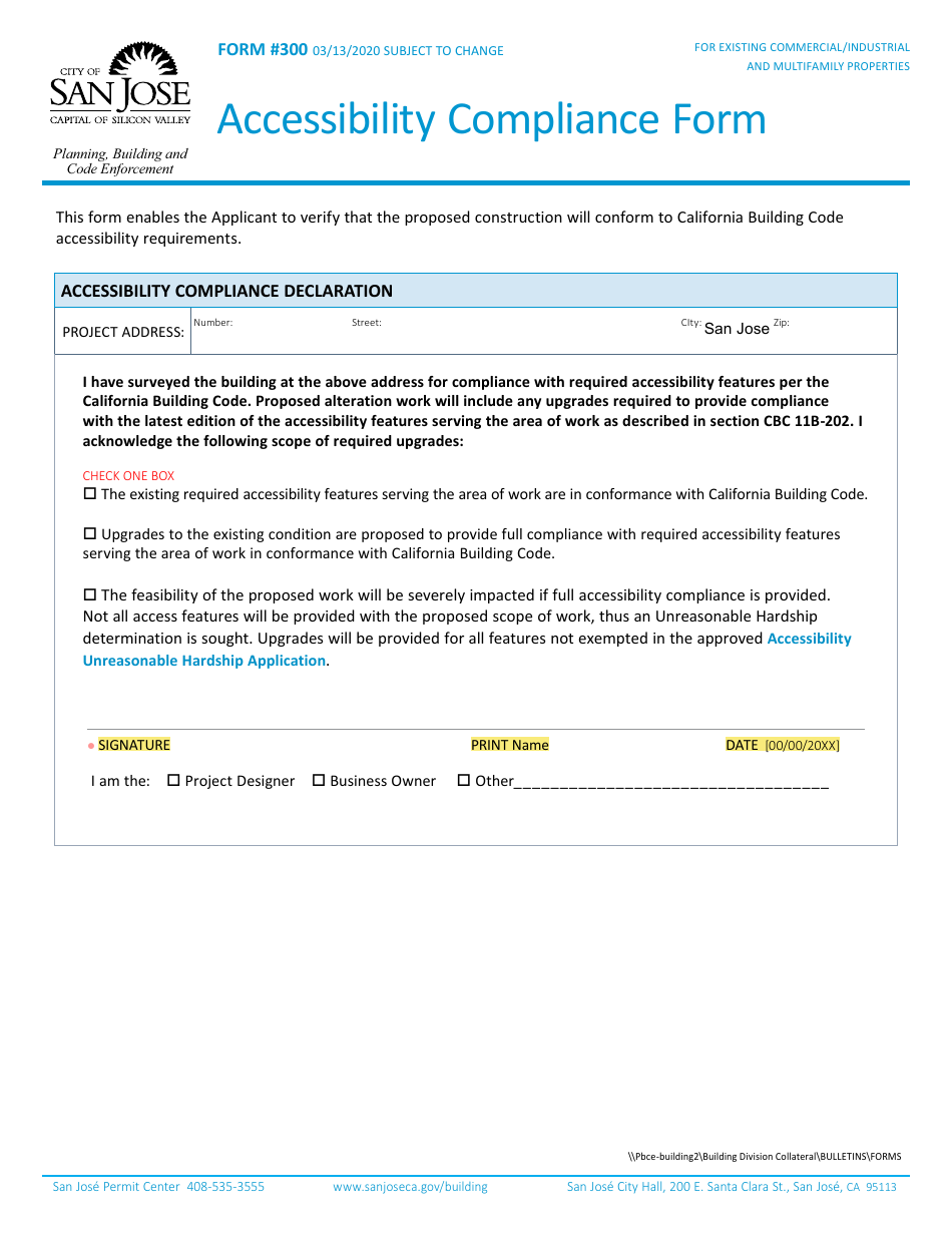 Form 300 - Fill Out, Sign Online and Download Fillable PDF, City of San ...