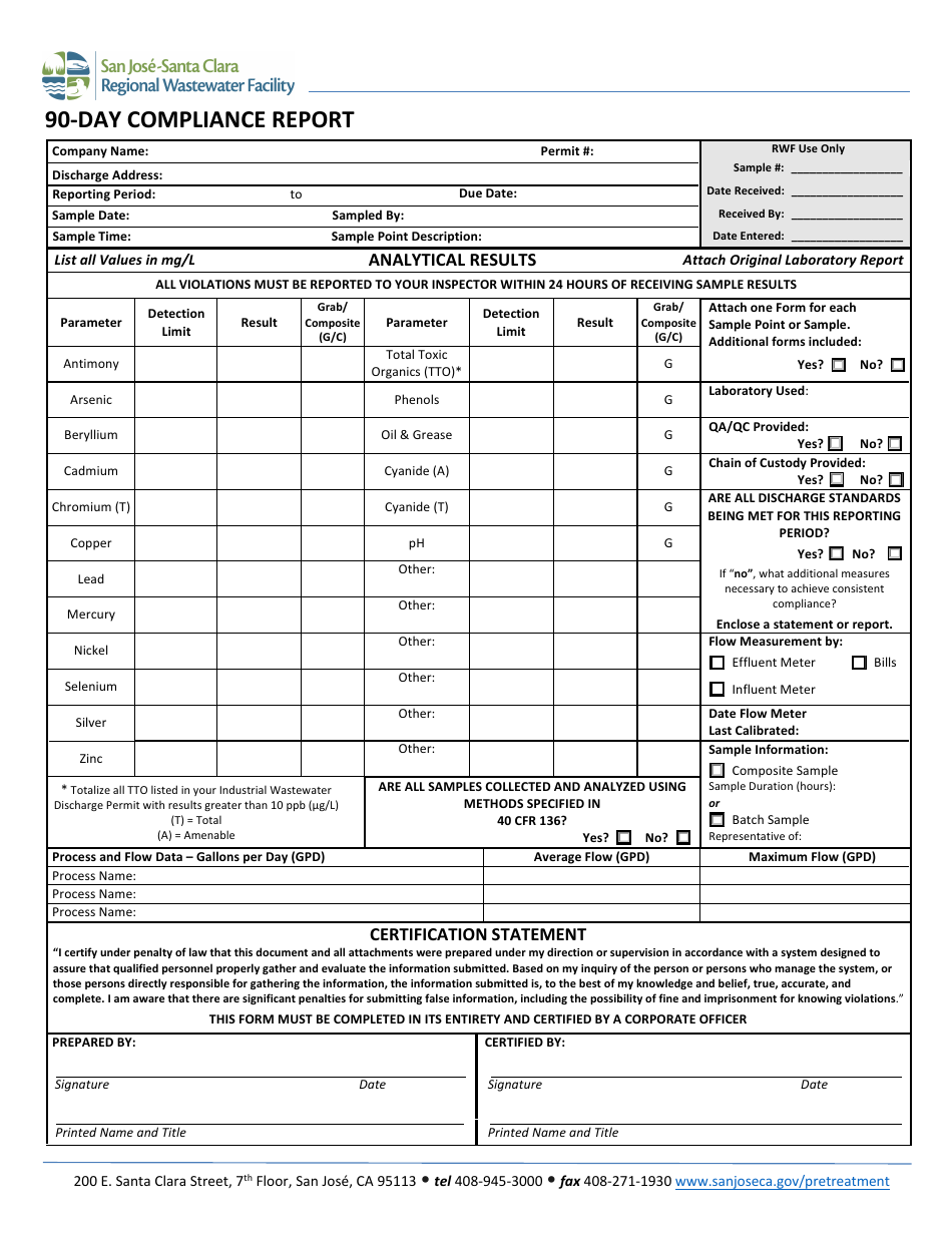 City of San Jose, California 90-day Compliance Report - Fill Out, Sign ...