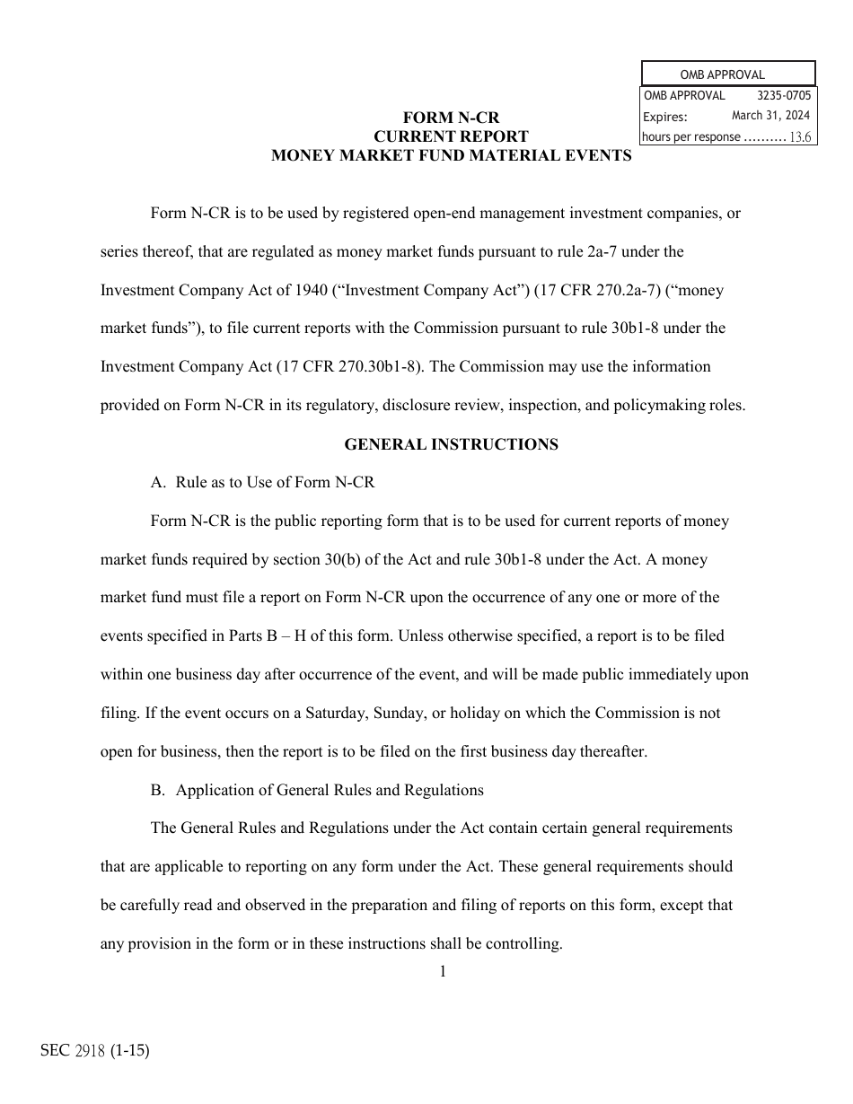 Form N-CR (SEC Form 2918) - Fill Out, Sign Online and Download ...