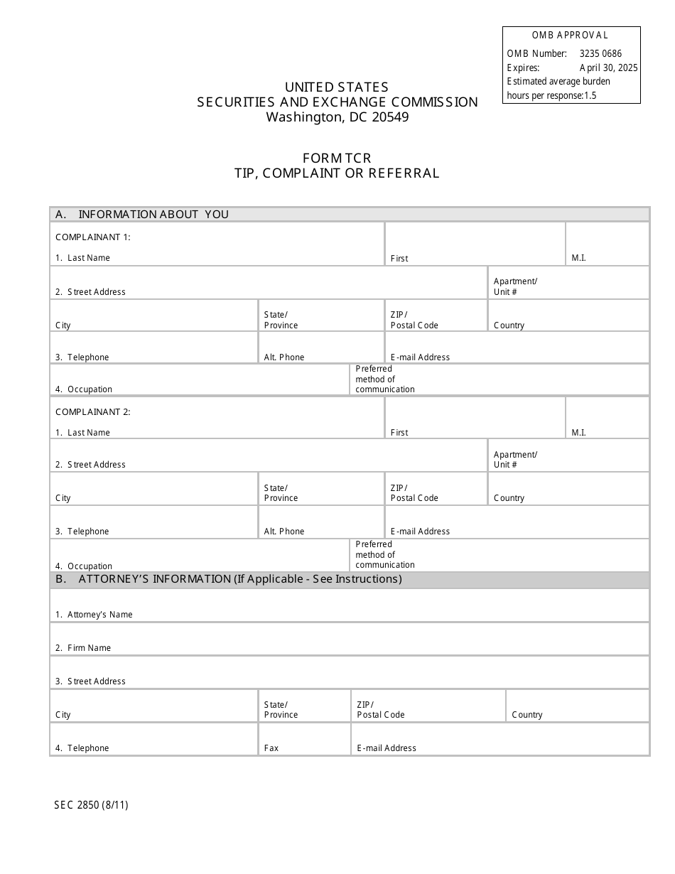 Form TCR (SEC Form 2850) - Fill Out, Sign Online and Download Printable ...
