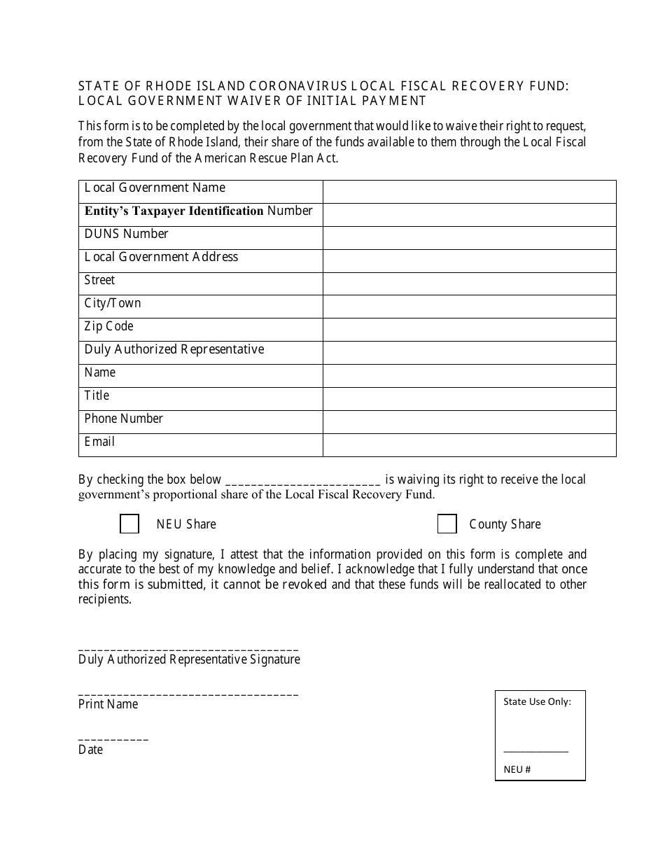 Rhode Island State of Rhode Island Coronavirus Local Fiscal Recovery ...