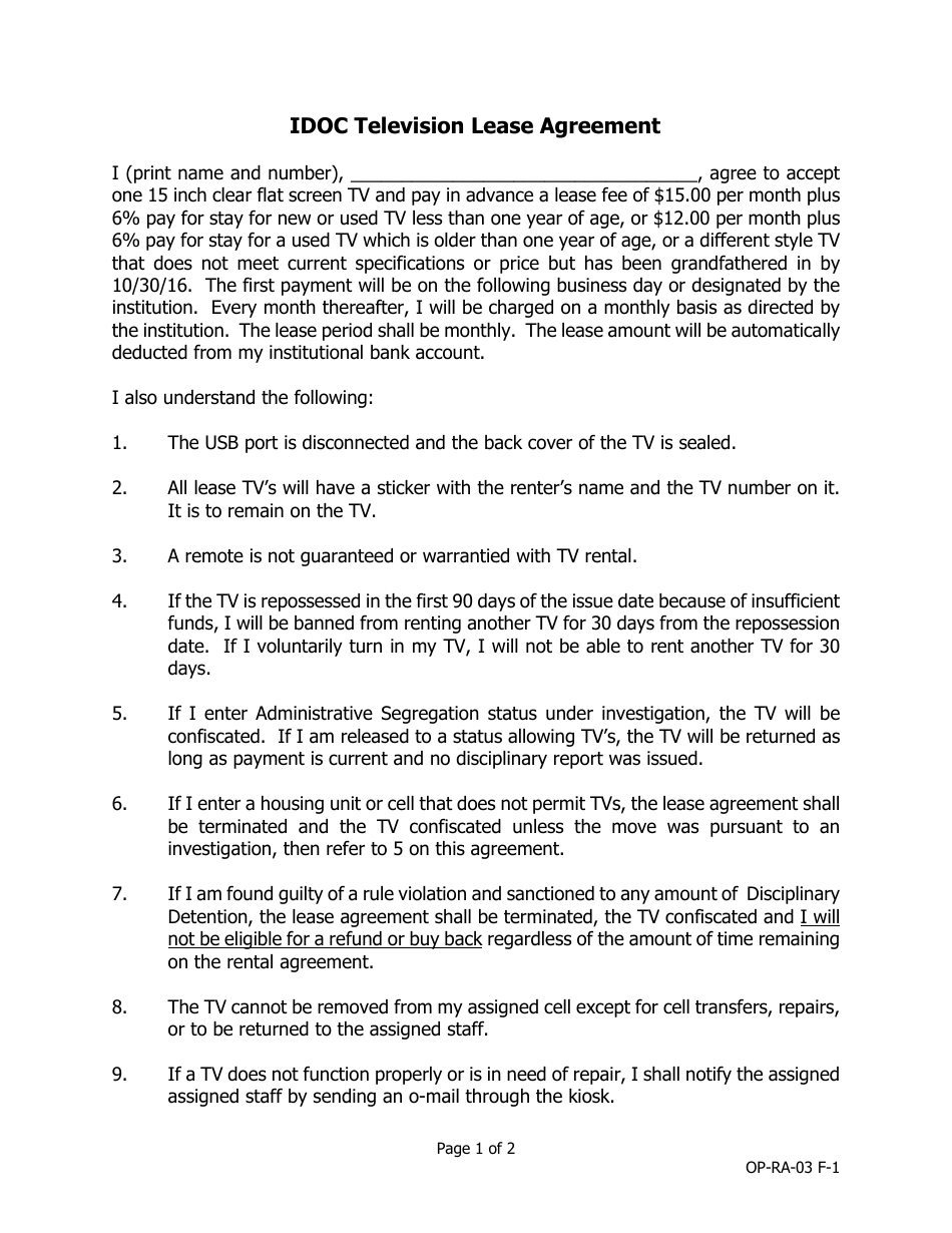 Iowa Idoc Television Lease Agreement Download Printable PDF ...