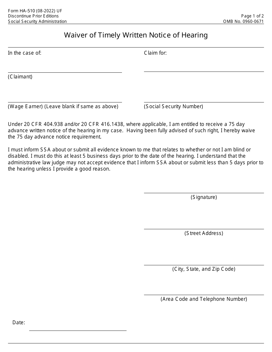 Form HA-510 - Fill Out, Sign Online and Download Fillable PDF ...