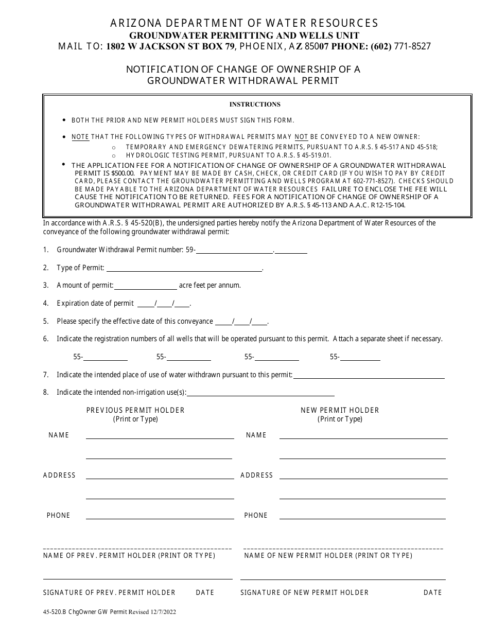 Form 45-520 - Fill Out, Sign Online and Download Printable PDF, Arizona ...