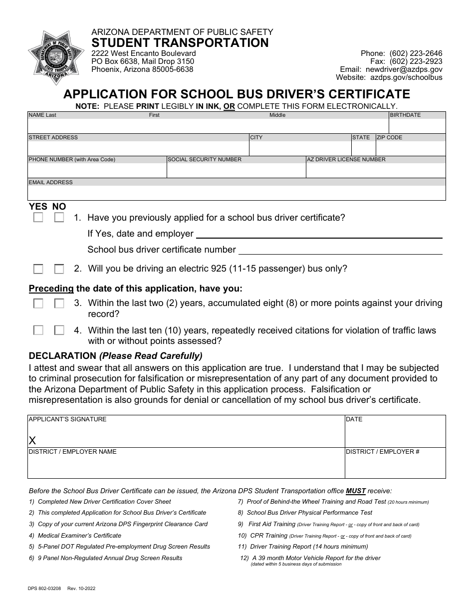 Form DPS802-03208 - Fill Out, Sign Online and Download Fillable PDF, Arizona | Templateroller