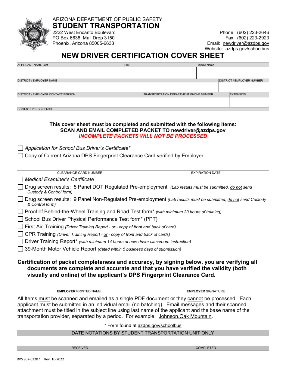 Form DPS802-03207 Download Fillable PDF or Fill Online New Driver ...