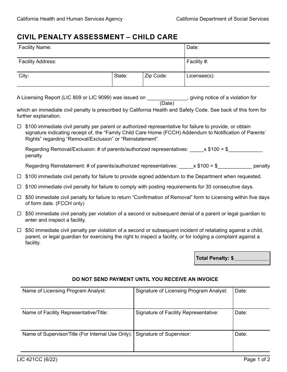 Form LIC421CC - Fill Out, Sign Online and Download Fillable PDF ...