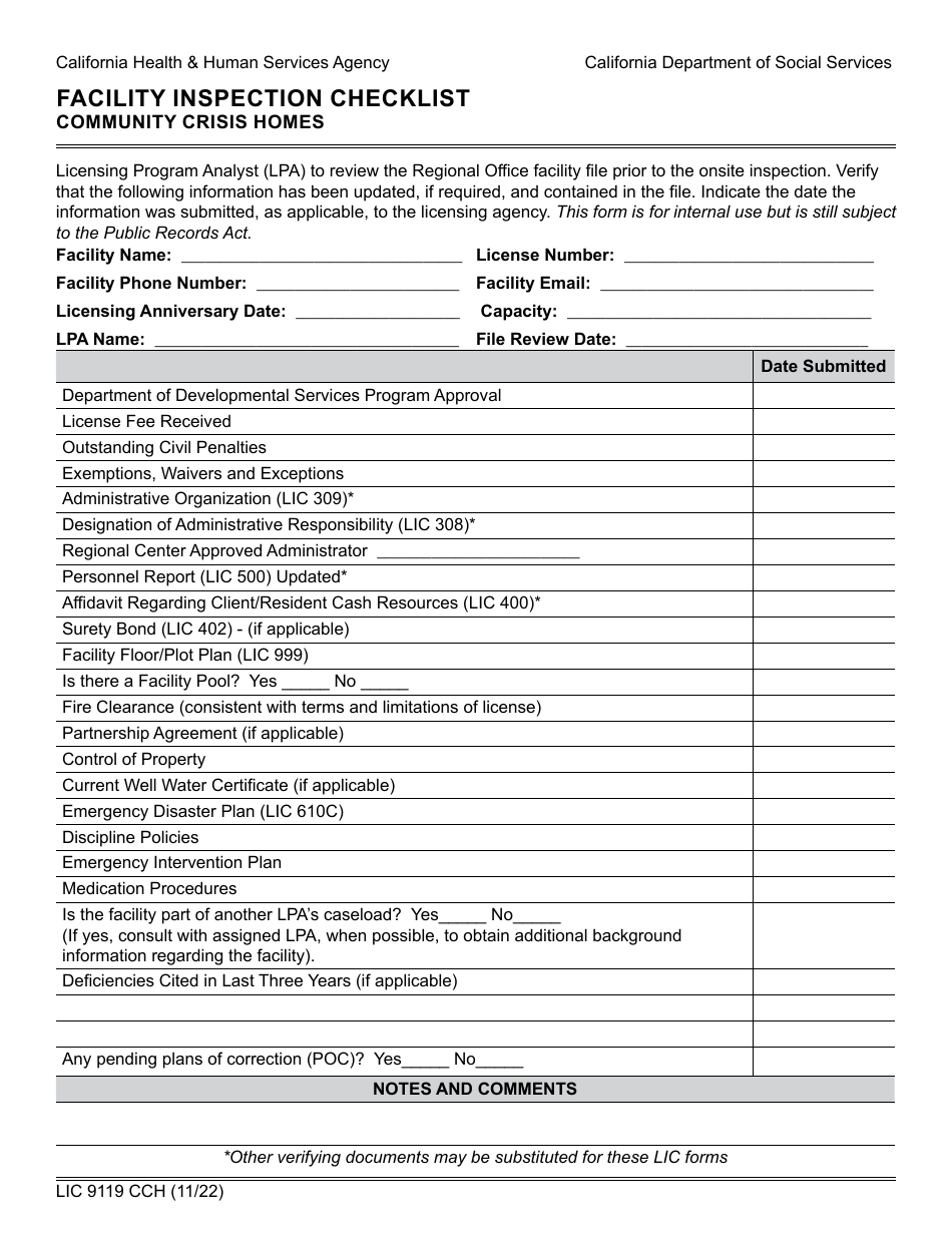 Form LIC9119 CCH - Fill Out, Sign Online and Download Fillable PDF ...