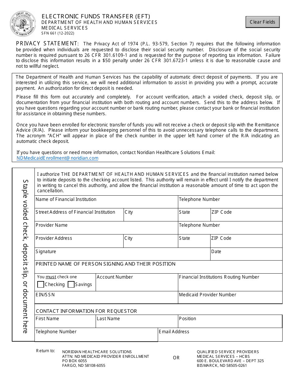 Form SFN661 - Fill Out, Sign Online and Download Fillable PDF, North ...