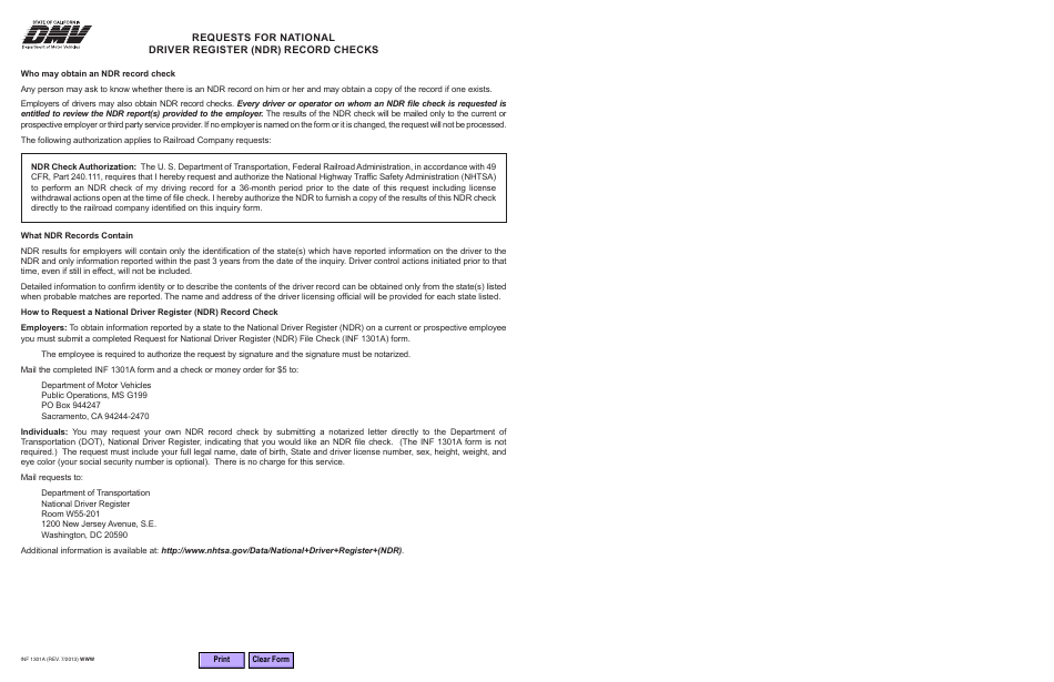 Form INF1301A - Fill Out, Sign Online and Download Fillable PDF ...