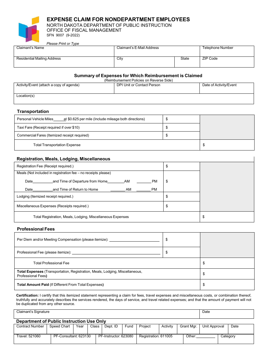 Form SFN9007 - Fill Out, Sign Online and Download Fillable PDF, North ...