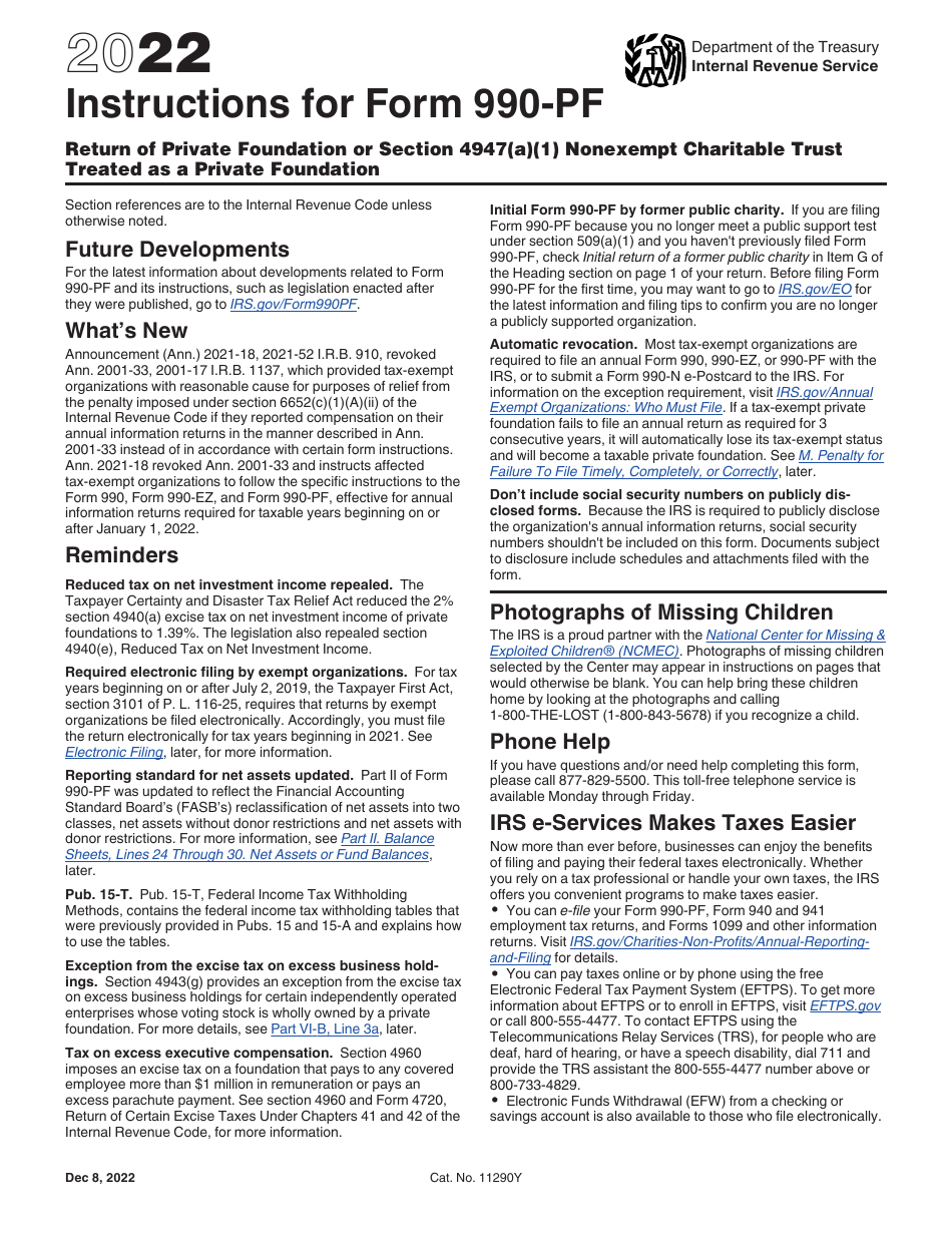 Download Instructions for IRS Form 990-PF Return of Private Foundation ...