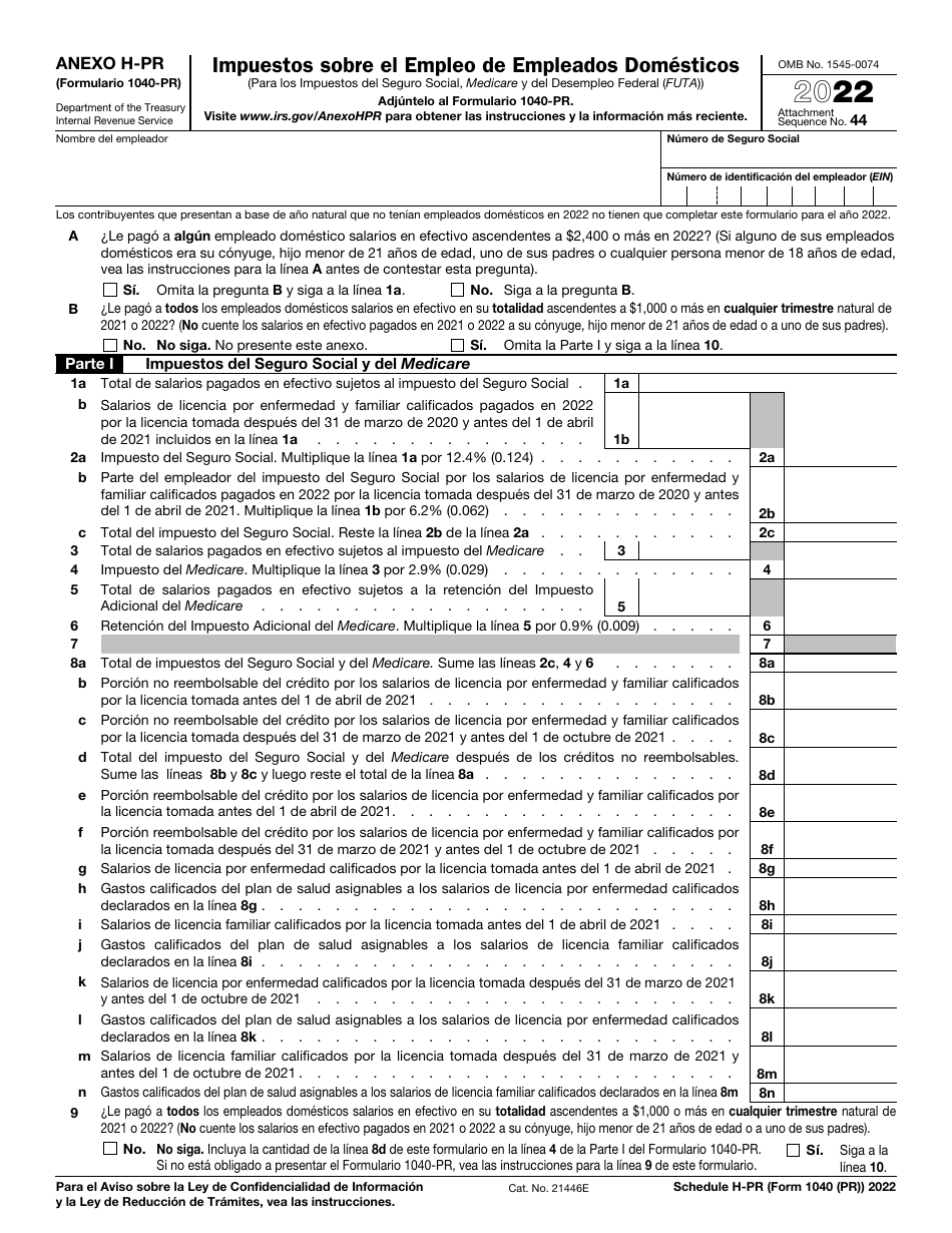 IRS Formulario 1040-PR Anexo H-PR - 2022 - Fill Out, Sign Online and ...