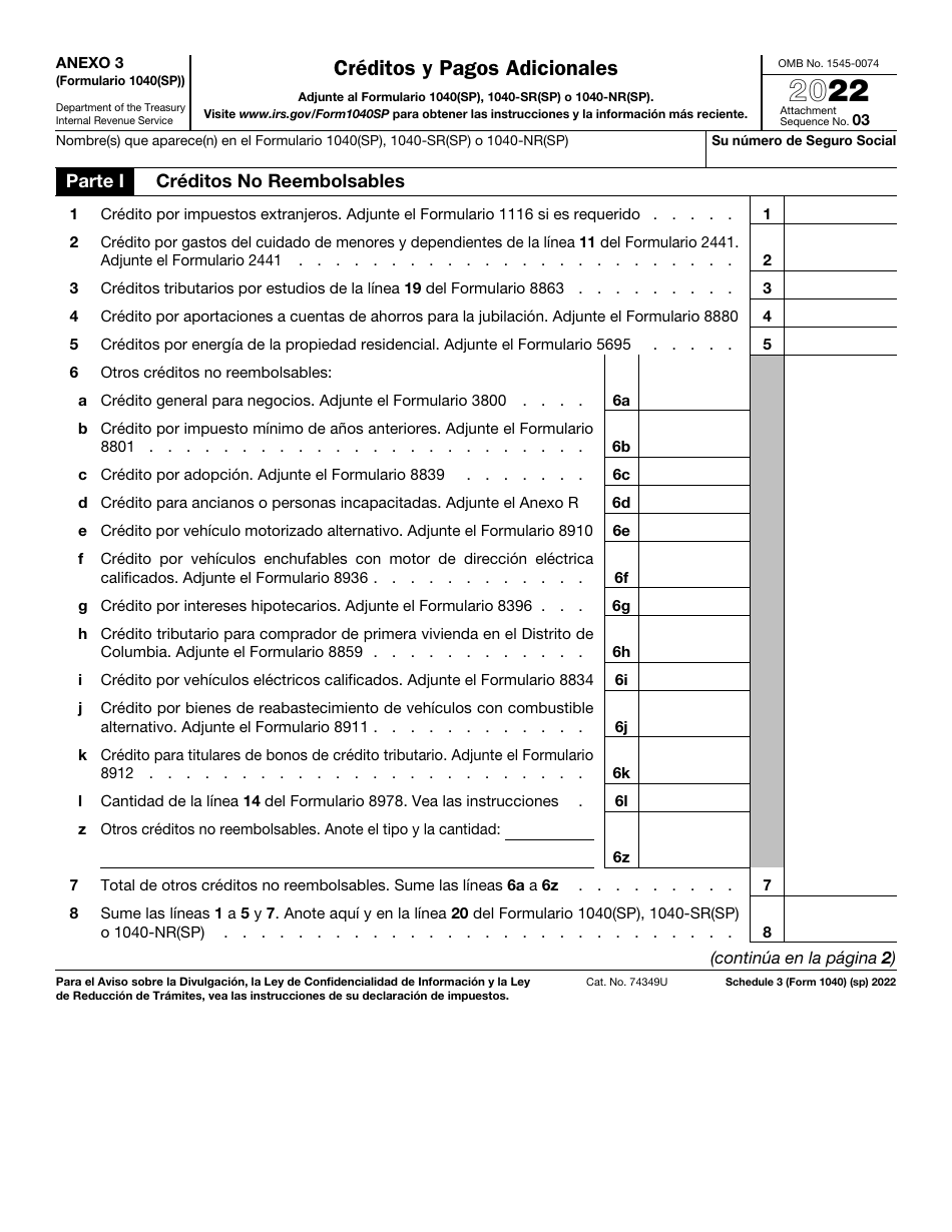 IRS Formulario 1040(SP) Anexo 3 Download Fillable PDF or Fill Online ...