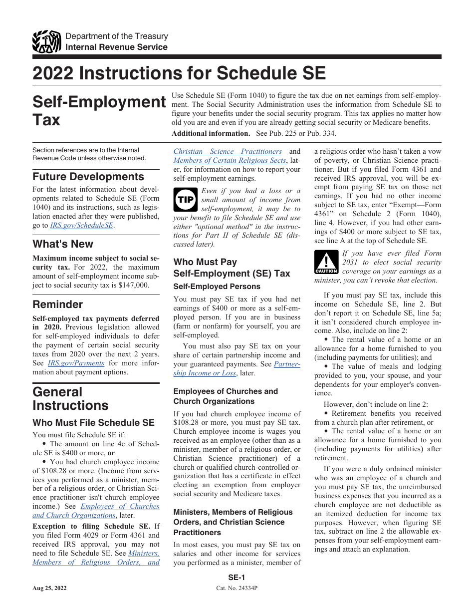 Download Instructions for Schedule SE Self-employment Tax PDF, 2022 ...