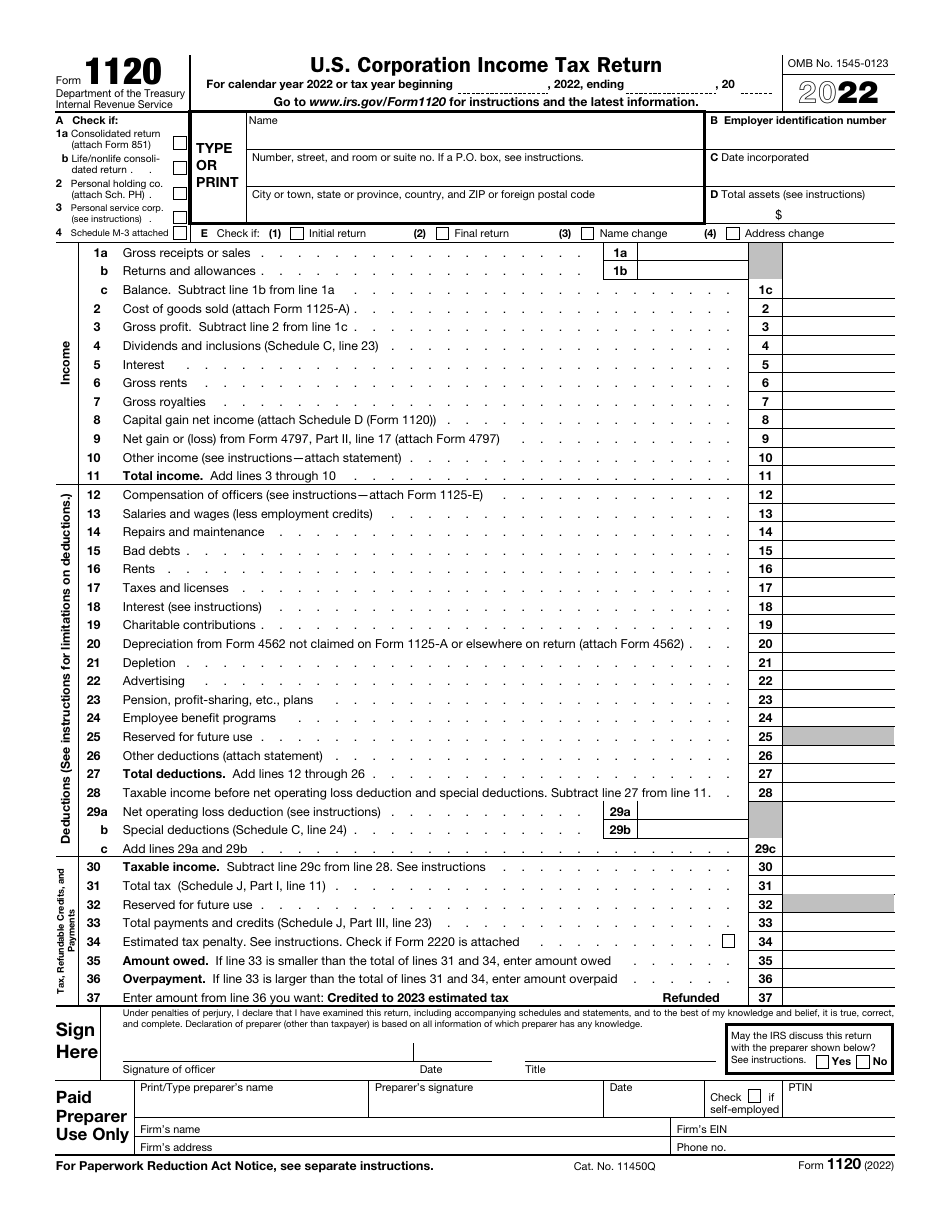 IRS Form 1120 - 2022 - Fill Out, Sign Online and Download Fillable PDF ...
