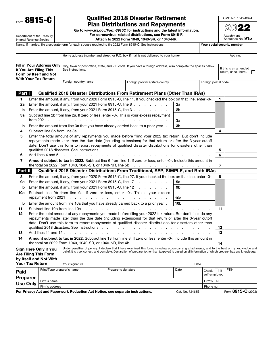 IRS Form 8915-C - 2022 - Fill Out, Sign Online and Download Fillable ...