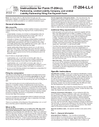 Download Instructions for Form IT-204-LL Partnership, Limited Liability ...