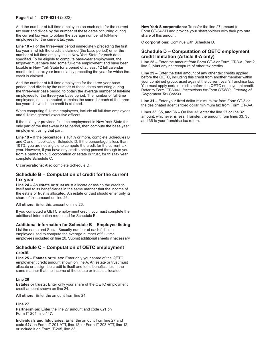 Download Instructions for Form DTF-612 Claim for Qetc Employment Credit PDF, 2022 | Templateroller