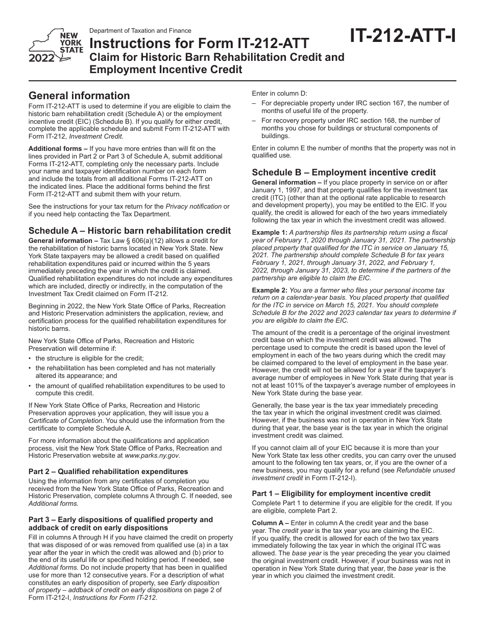 Download Instructions for Form IT-212-ATT Claim for Historic Barn ...