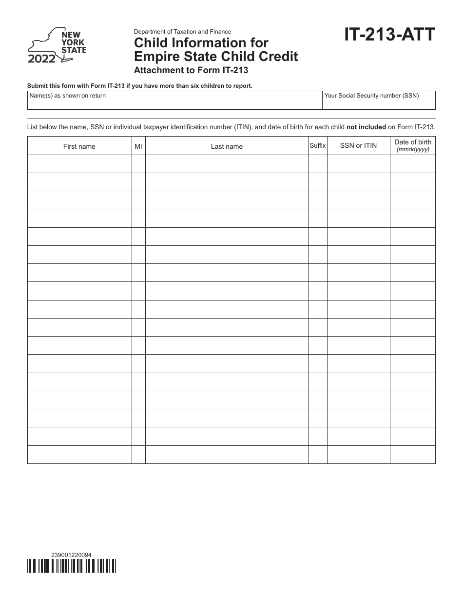 Form IT-213-ATT - 2022 - Fill Out, Sign Online and Download Fillable ...