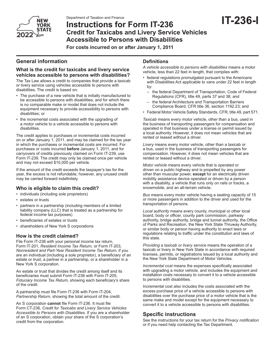 Download Instructions for Form IT-236 Credit for Taxicabs and Livery ...