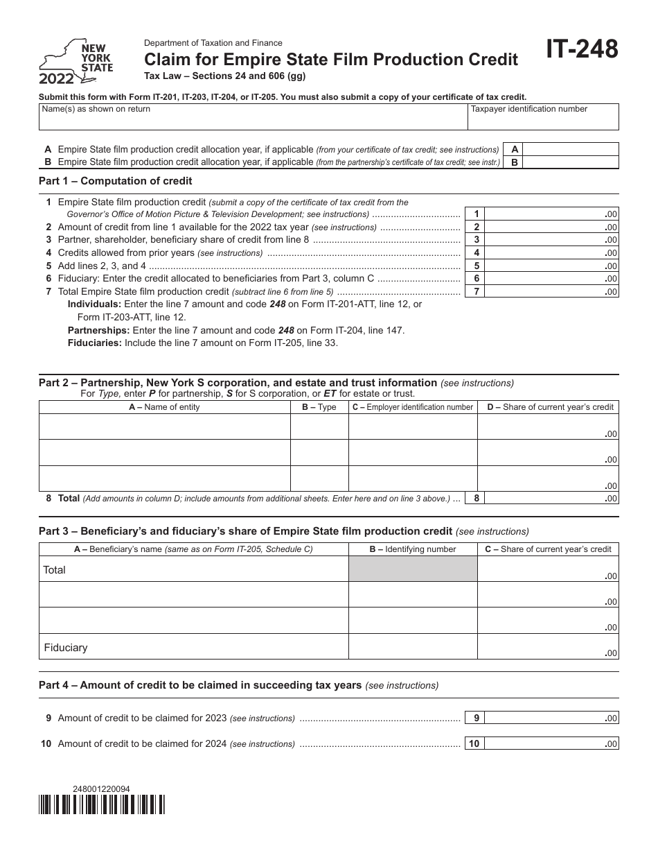 Form IT-248 Download Fillable PDF or Fill Online Claim for Empire State ...