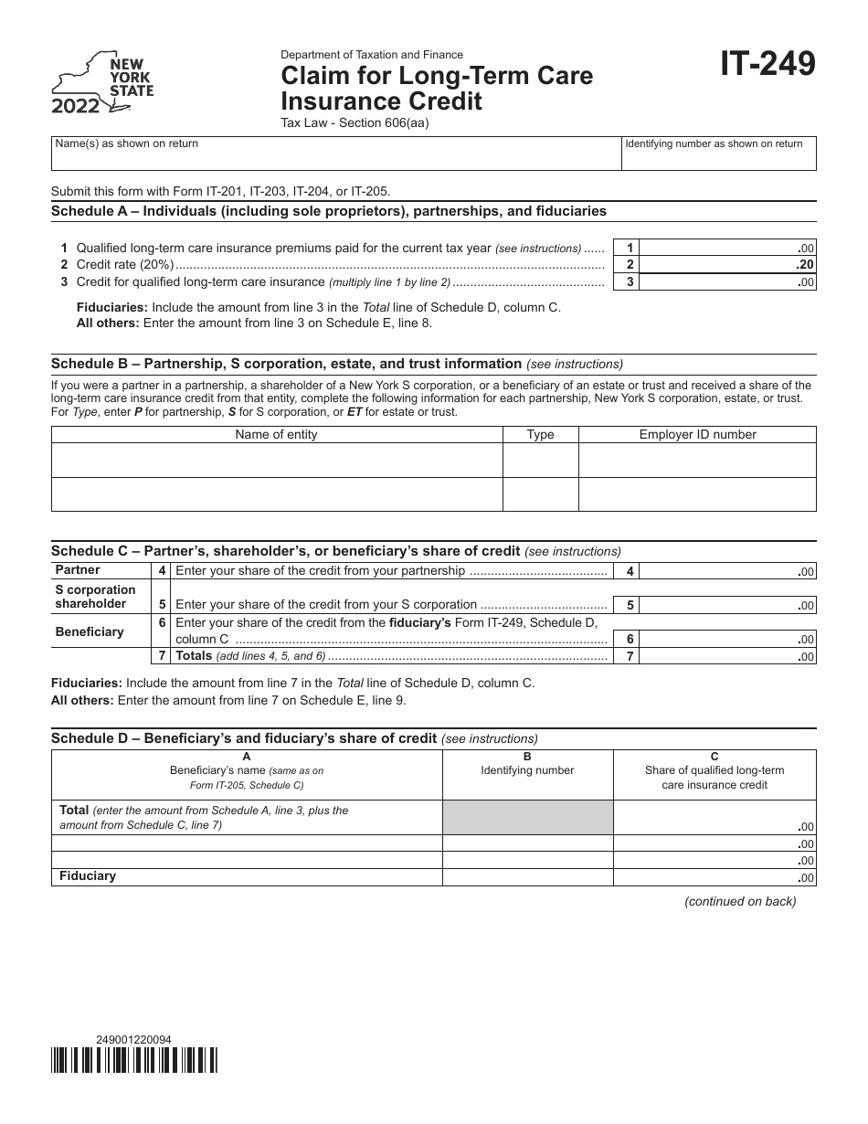 Form IT-249 - 2022 - Fill Out, Sign Online and Download Fillable PDF ...