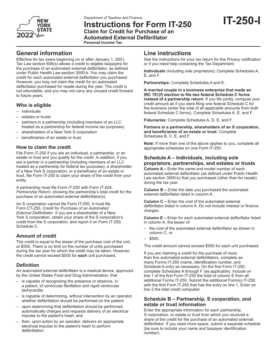 Download Instructions for Form IT-250 Claim for Credit for Purchase of ...