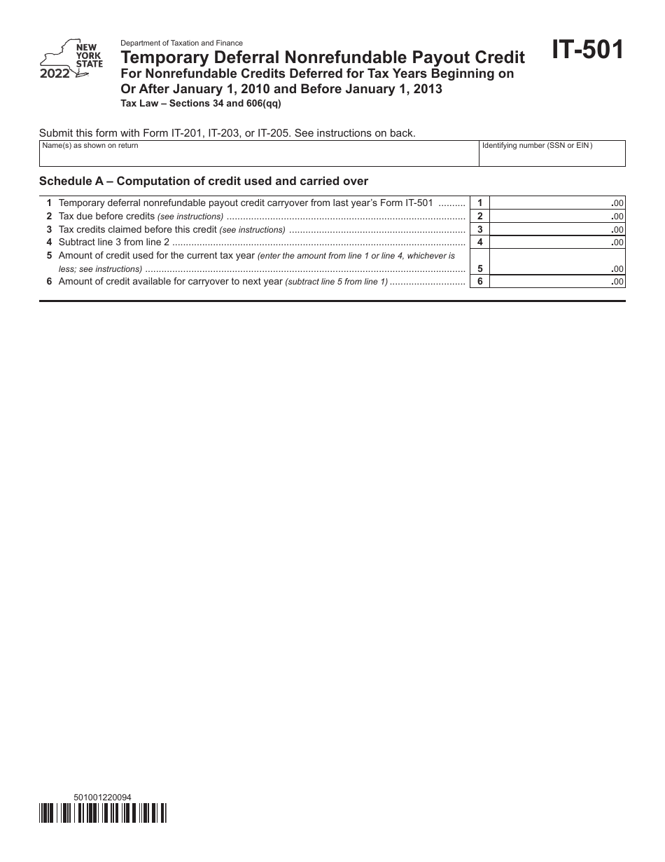 Form IT-501 Download Fillable PDF or Fill Online Temporary Deferral ...