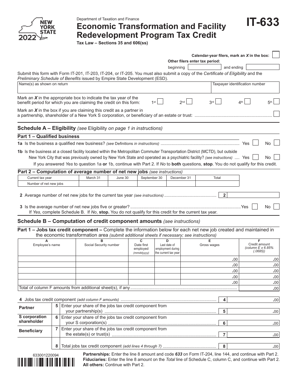 Form IT-633 - 2022 - Fill Out, Sign Online and Download Fillable PDF ...