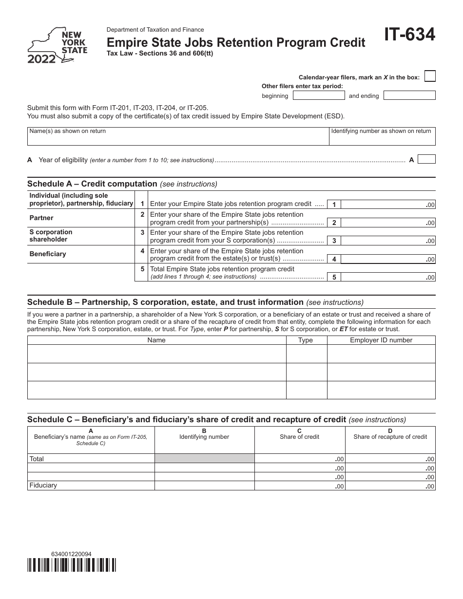 Form IT-634 - 2022 - Fill Out, Sign Online and Download Fillable PDF ...