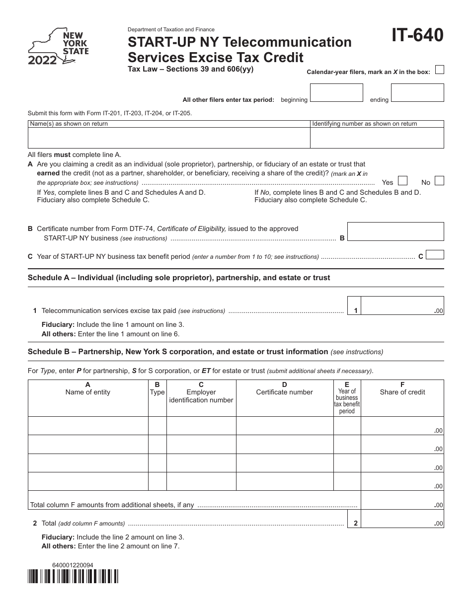Form IT-640 Download Fillable PDF or Fill Online Start-Up Ny ...