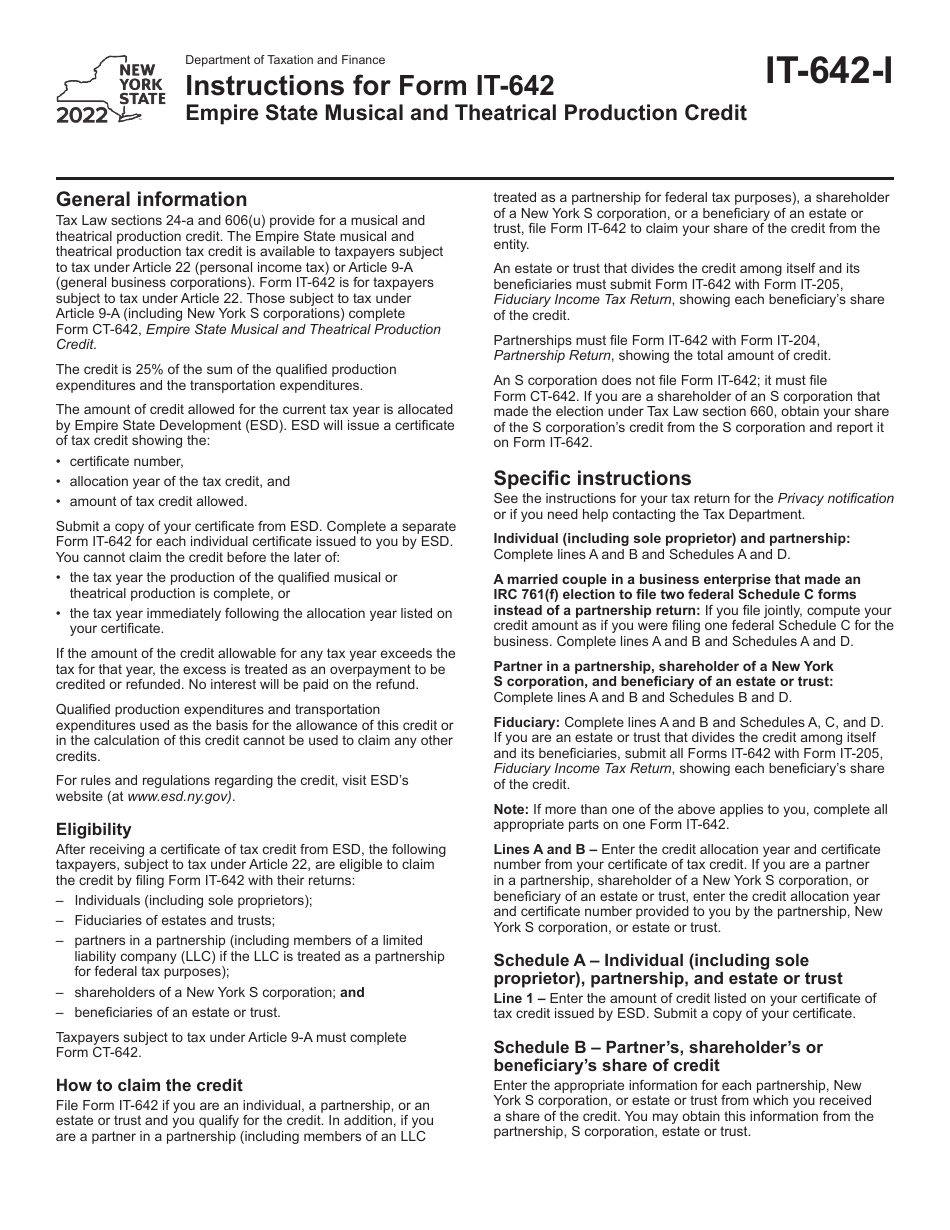 Download Instructions for Form IT-642 Empire State Musical and ...