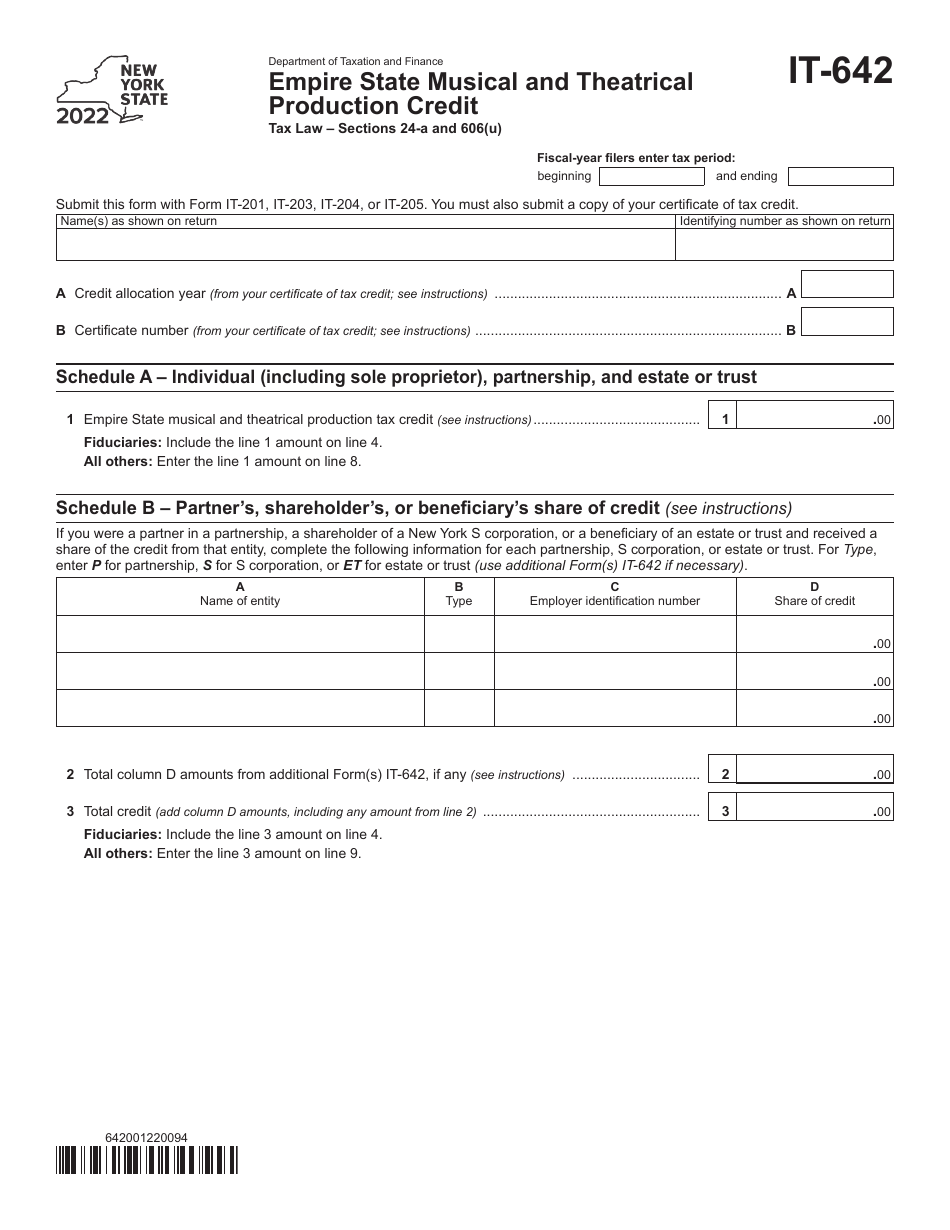 Form IT-642 - 2022 - Fill Out, Sign Online and Download Fillable PDF ...