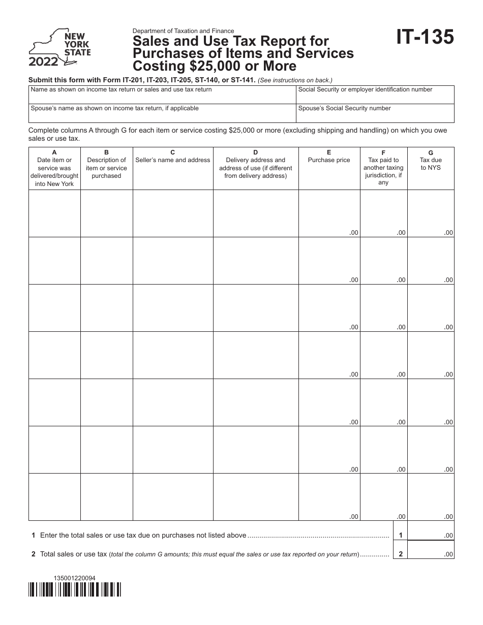 Form IT-135 Download Fillable PDF or Fill Online Sales and Use Tax ...