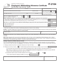 Form IT-2104 Download Fillable PDF or Fill Online Employee's ...