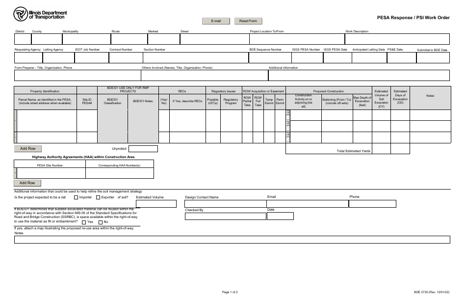 Form BDE2735 Download Fillable PDF or Fill Online Pesa Response/Psi ...